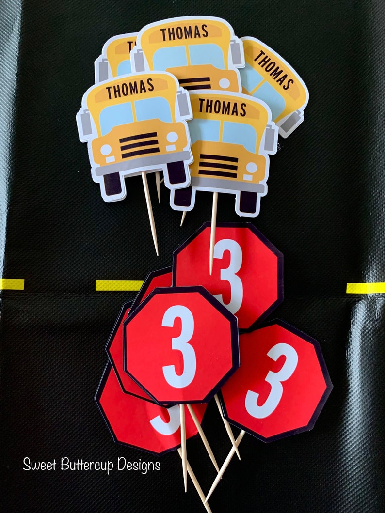 School Bus Birthday Party Cupcake Toppers Wheels on the Bus - Etsy