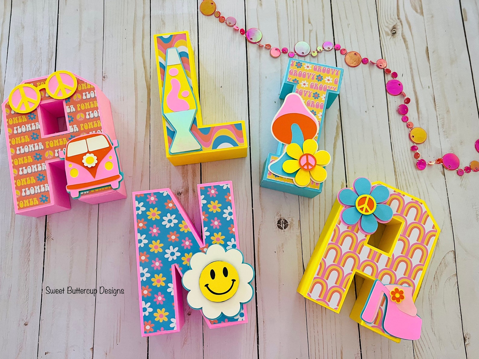 Peace Love 3D Letters and Numbers, Retro Party Theme, One Groovy Year ...