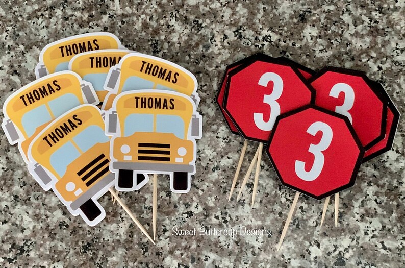 School Bus Birthday Party Cupcake Toppers Wheels on the Bus - Etsy