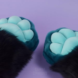 Mochi Paws Faux Fur Paws Chunky Paws in Black and Dark Green Mint ...