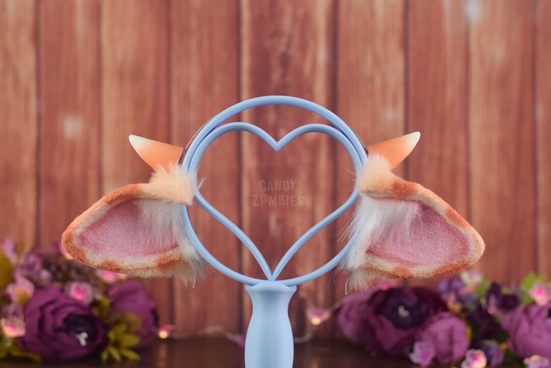 Faux Fur Cow Ears With Orange Spots and Magnetic Horns - Cosplay Ears ...