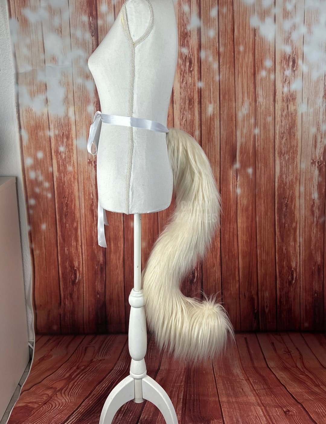 Plush Long Cat Tail - Creamy Ivory Faux Fur for Cosplay & Fursuits ...