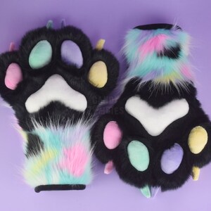 Fursuit Paws Faux Fur Puffy Paws Furry Paws Fursuiter Suit Black Mint ...