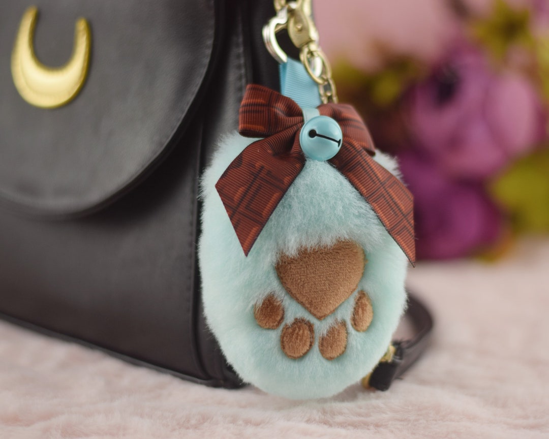 Toebean Paw Faux Fur Keychain Beanie Key Chain With Squeaker Bow Bell ...