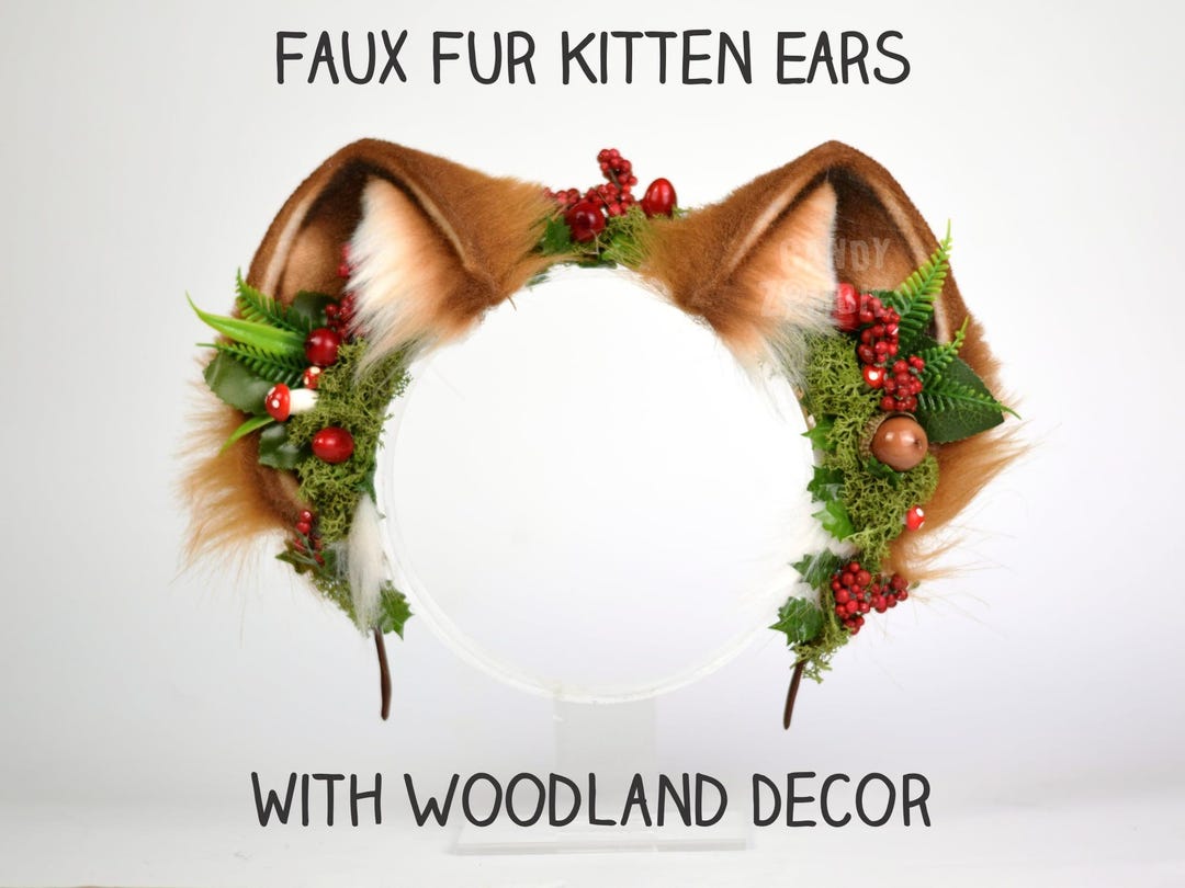 Cottagecore Flower Crown - Faux Fur Cat Ears - Fluffy Animal Ears ...