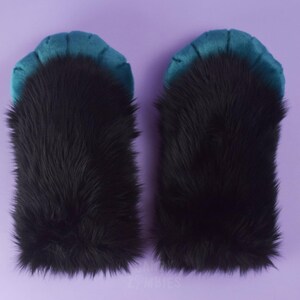 Mochi Paws Faux Fur Paws Chunky Paws in Black and Dark Green Mint ...
