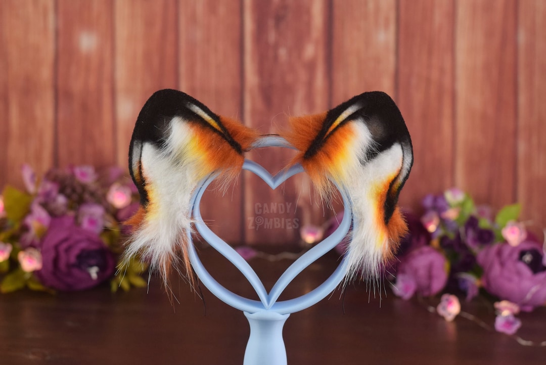 Tiger Cosplay Ears Faux Fur Big Cat Ears Orange, Black & White Handmade ...