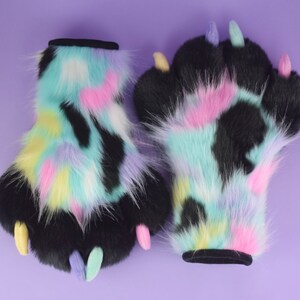 Fursuit Paws Faux Fur Puffy Paws Furry Paws Fursuiter Suit Black Mint ...