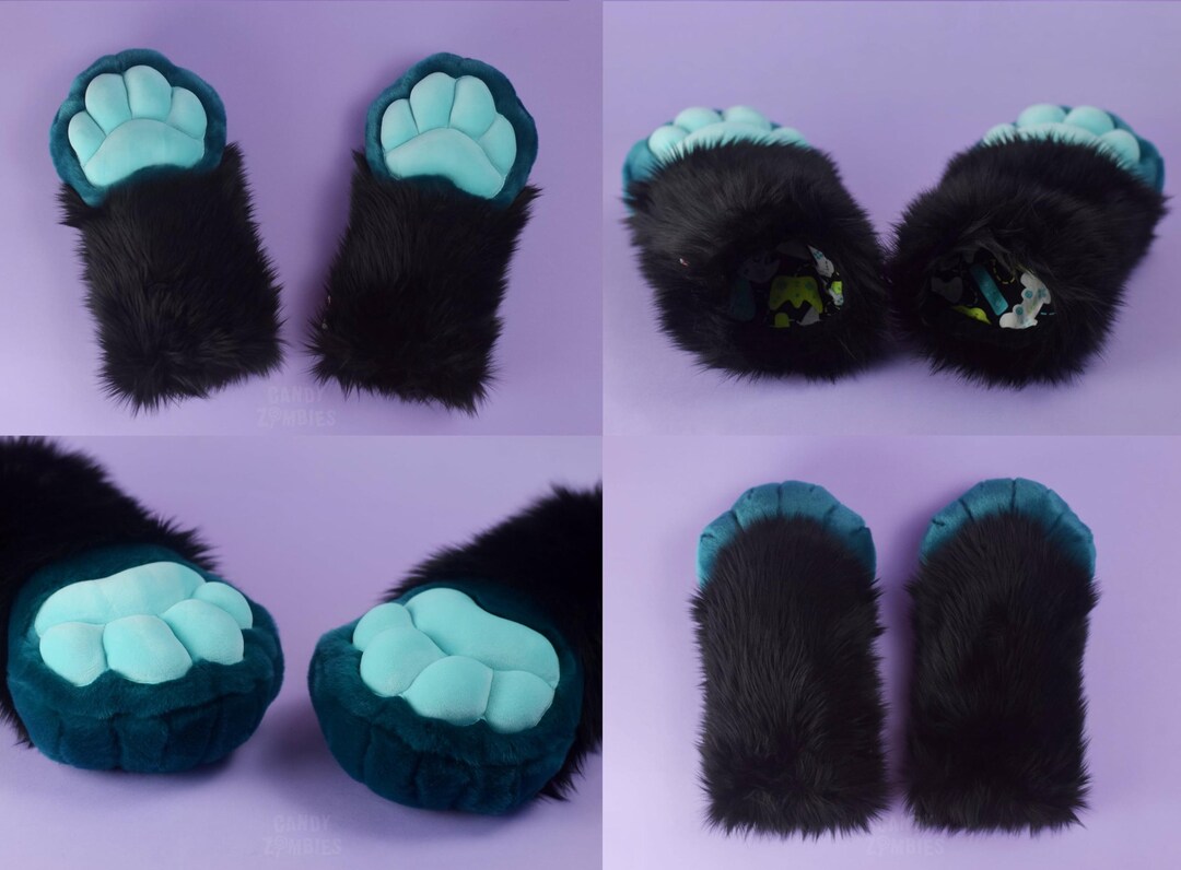 Mochi Paws Faux Fur Paws Chunky Paws in Black and Dark Green Mint ...