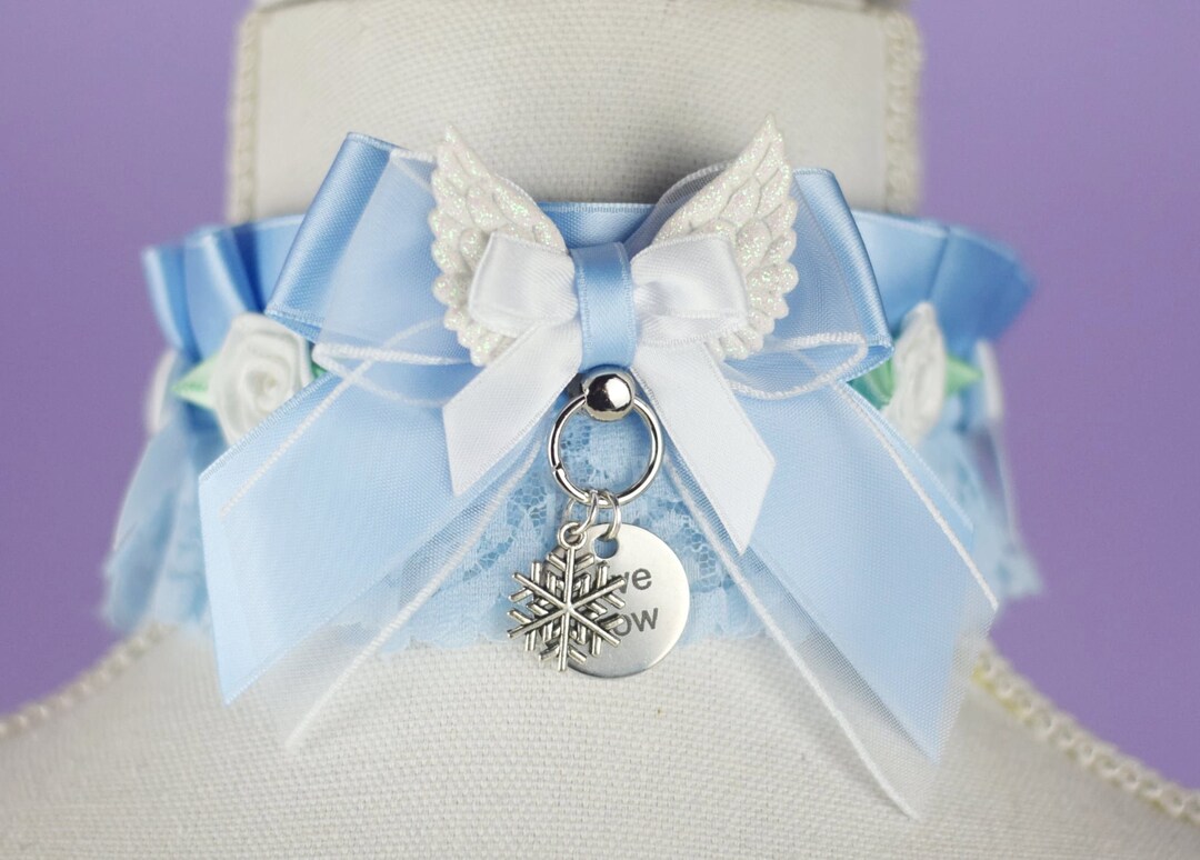 Choker Collar Lace Ruffles Bows in Light Blue 33cm 13 Inches Neck ...