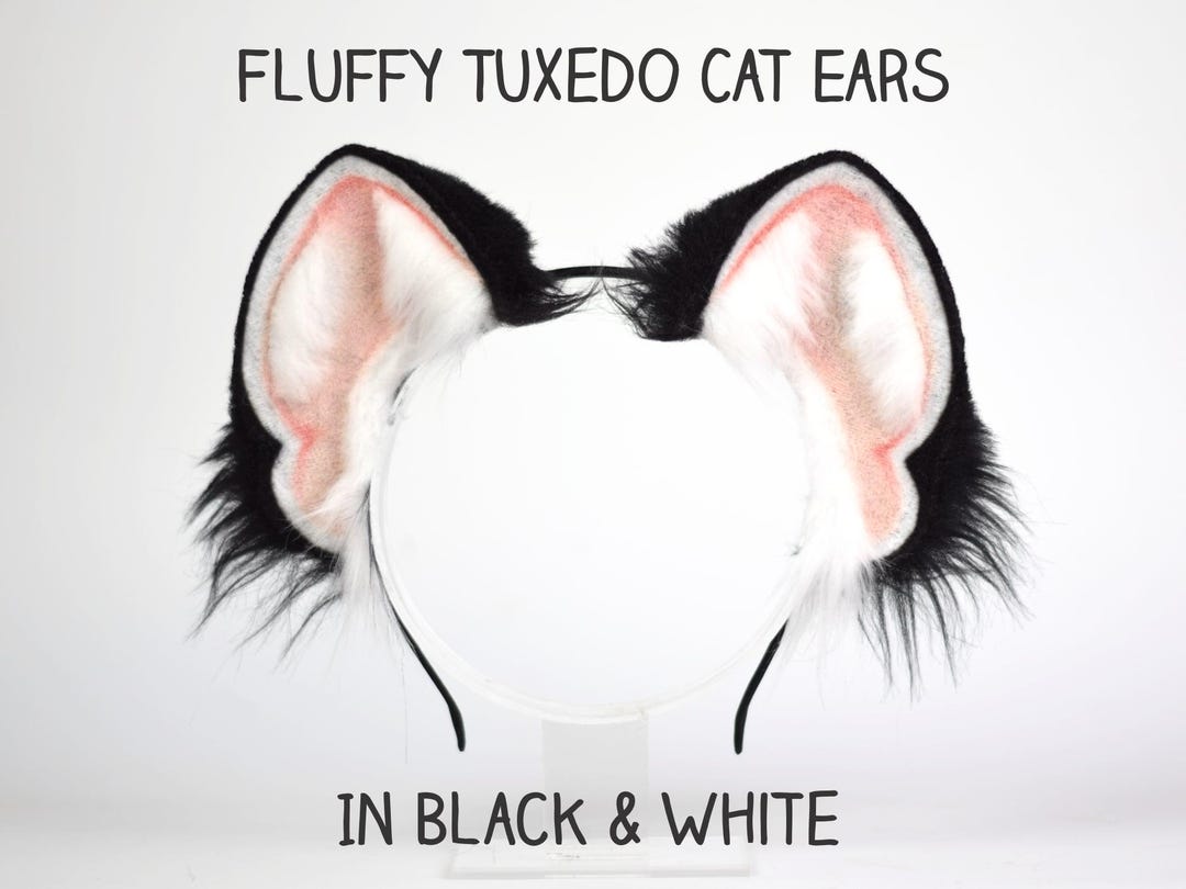 Black Cat Ears - Faux Fur Ears - Furry Animal Ears - Anime Cosplay ...