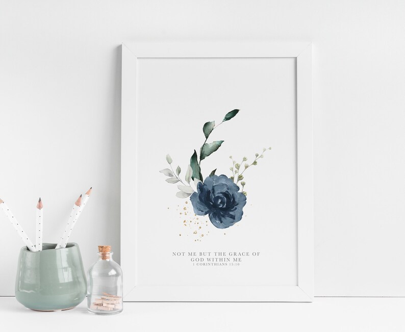 Grace Blue Floral Print Set Set of Three Christian Prints - Etsy