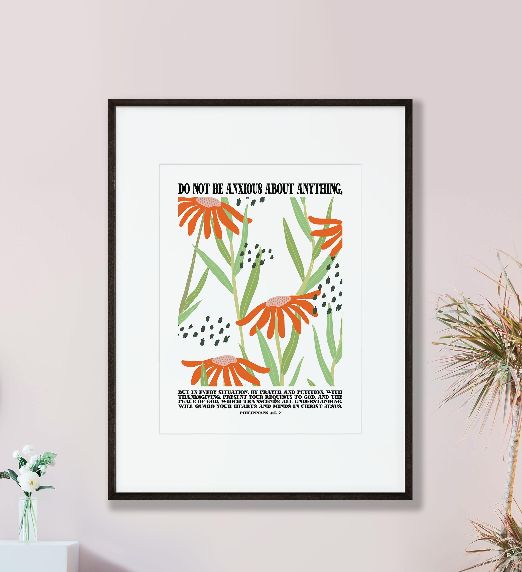 Do Not Be Anxious Philippians 4:6-7 Bible Verse Print – Retro Floral ...