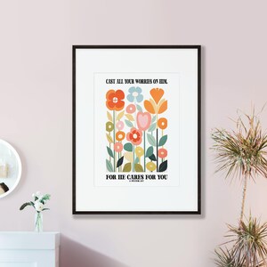 Cast All Your Worries on Him Retro Floral Christian Art Print ...