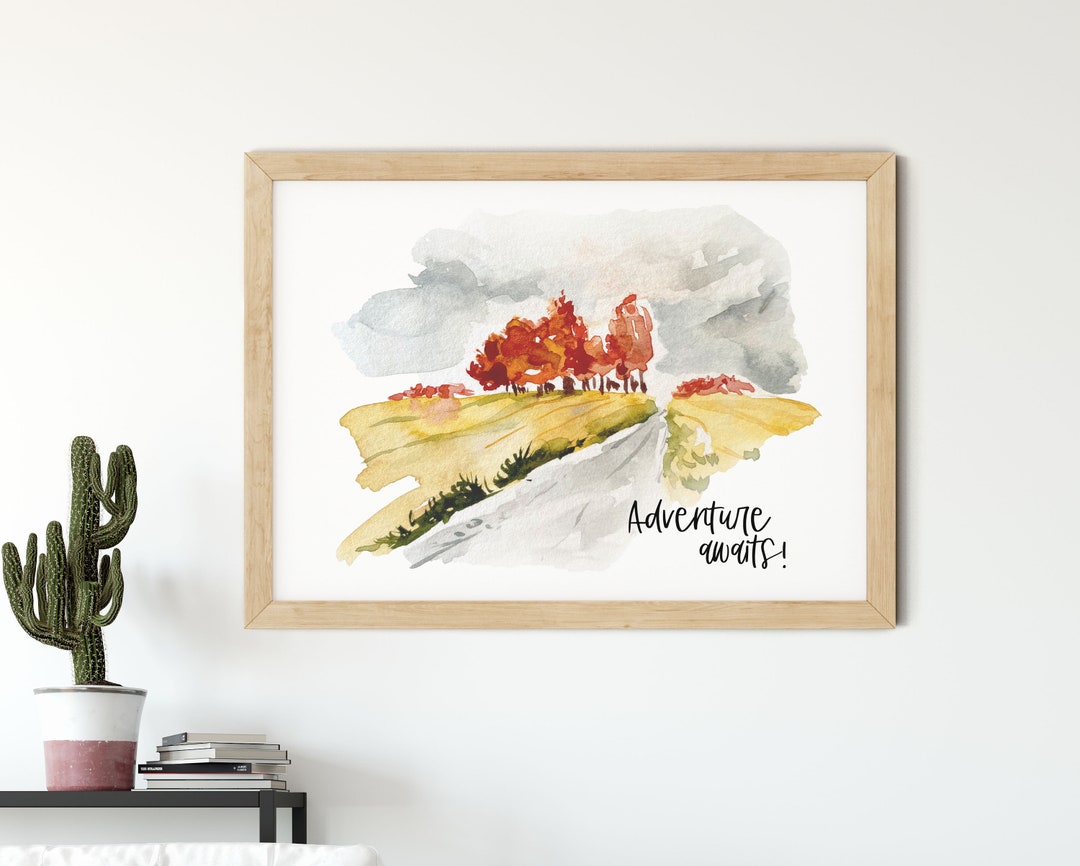 Adventure Awaits Watercolour Landscape Art Print Eco Friendly Art ...
