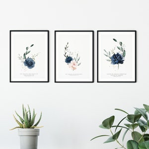 Grace Blue Floral Print Set, Set of Three, Christian Prints ...
