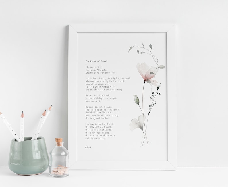 Apostles Creed Floral Art Print: Christian Catholic Decor - Etsy