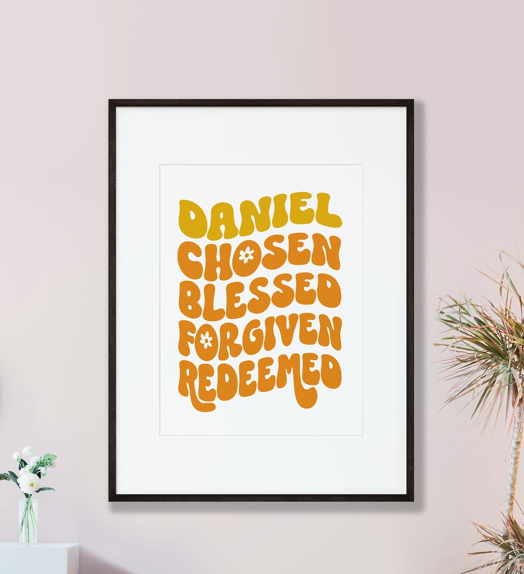 Personalised Chosen Blessed Forgiven Redeemed Retro Christian Art Print ...