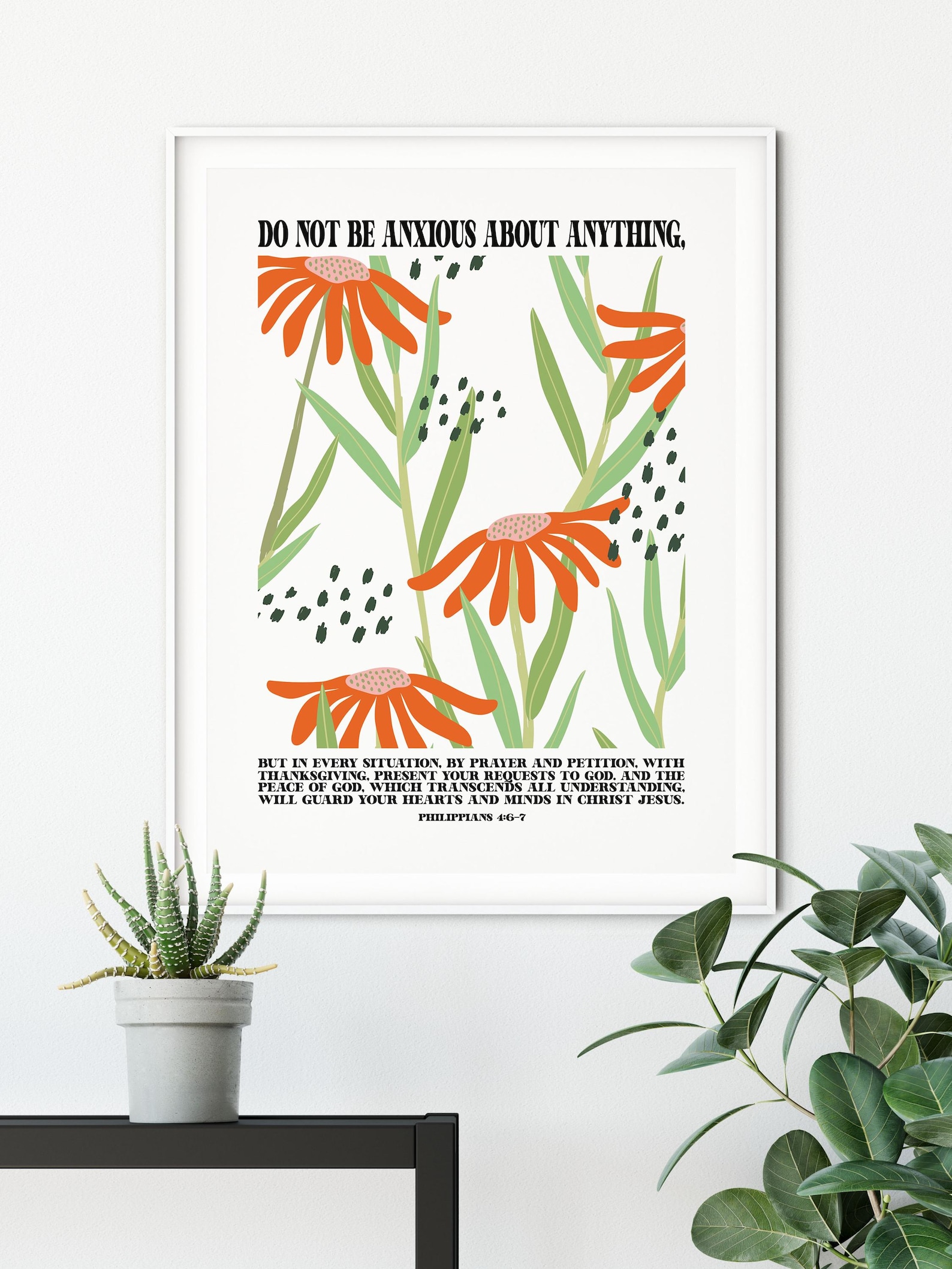 Do Not Be Anxious Philippians 4:6-7 Bible Verse Print – Retro Floral ...