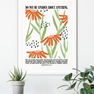 Do Not Be Anxious About Anything Retro Floral Print - Bible Art Print ...