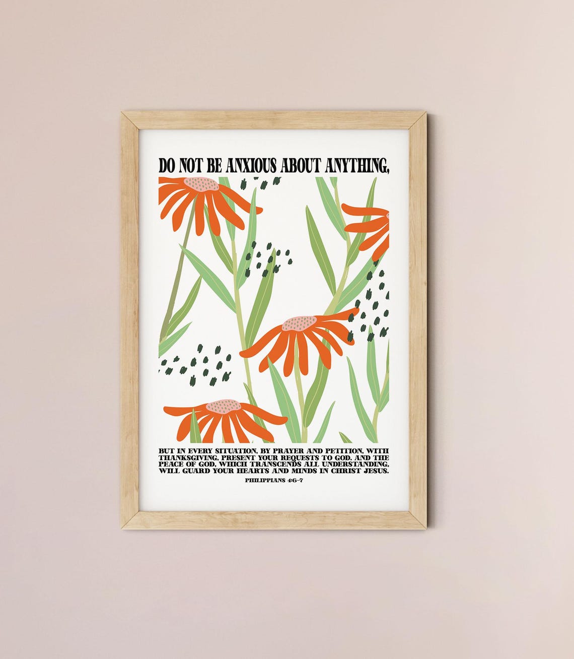 Do Not Be Anxious Philippians 4:6-7 Bible Verse Print – Retro Floral ...