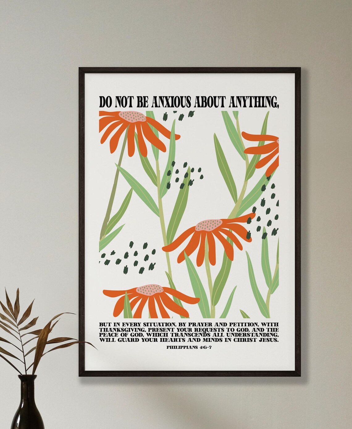 Do Not Be Anxious Philippians 4:6-7 Bible Verse Print – Retro Floral ...