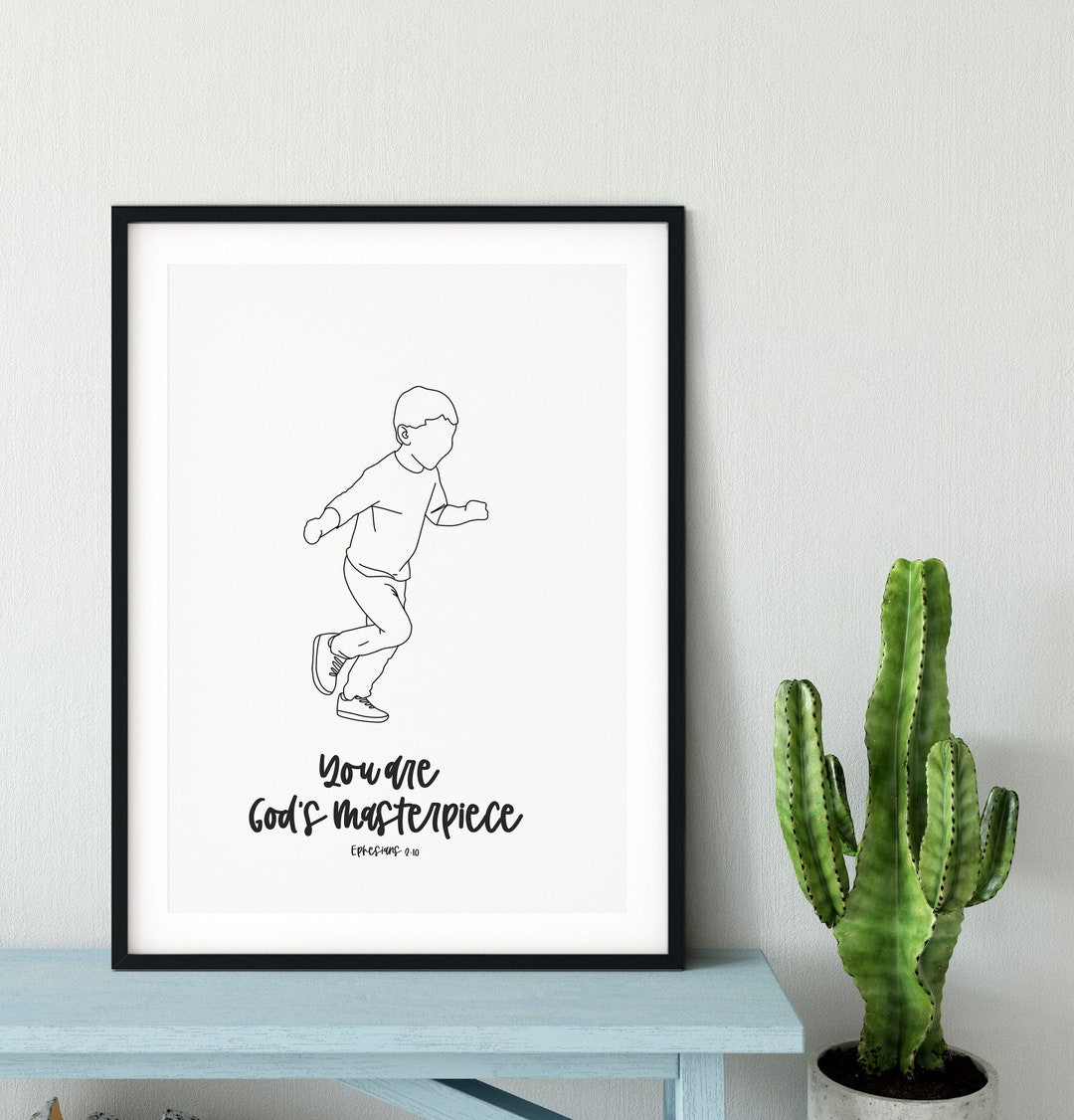 You Are God's Masterpiece Minimalist Boy Line Drawing Print Ephesians 2 ...