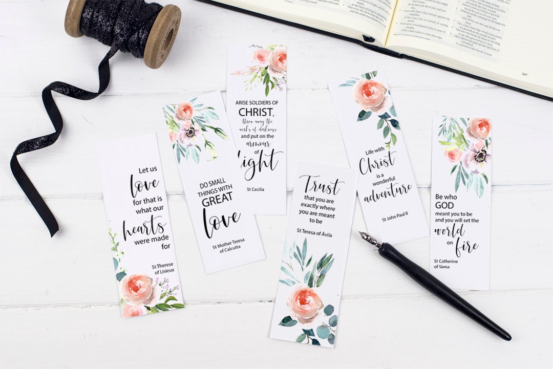Floral Catholic Bookmarks, Catholic Saint Quotes, Christian Gift, Eco ...