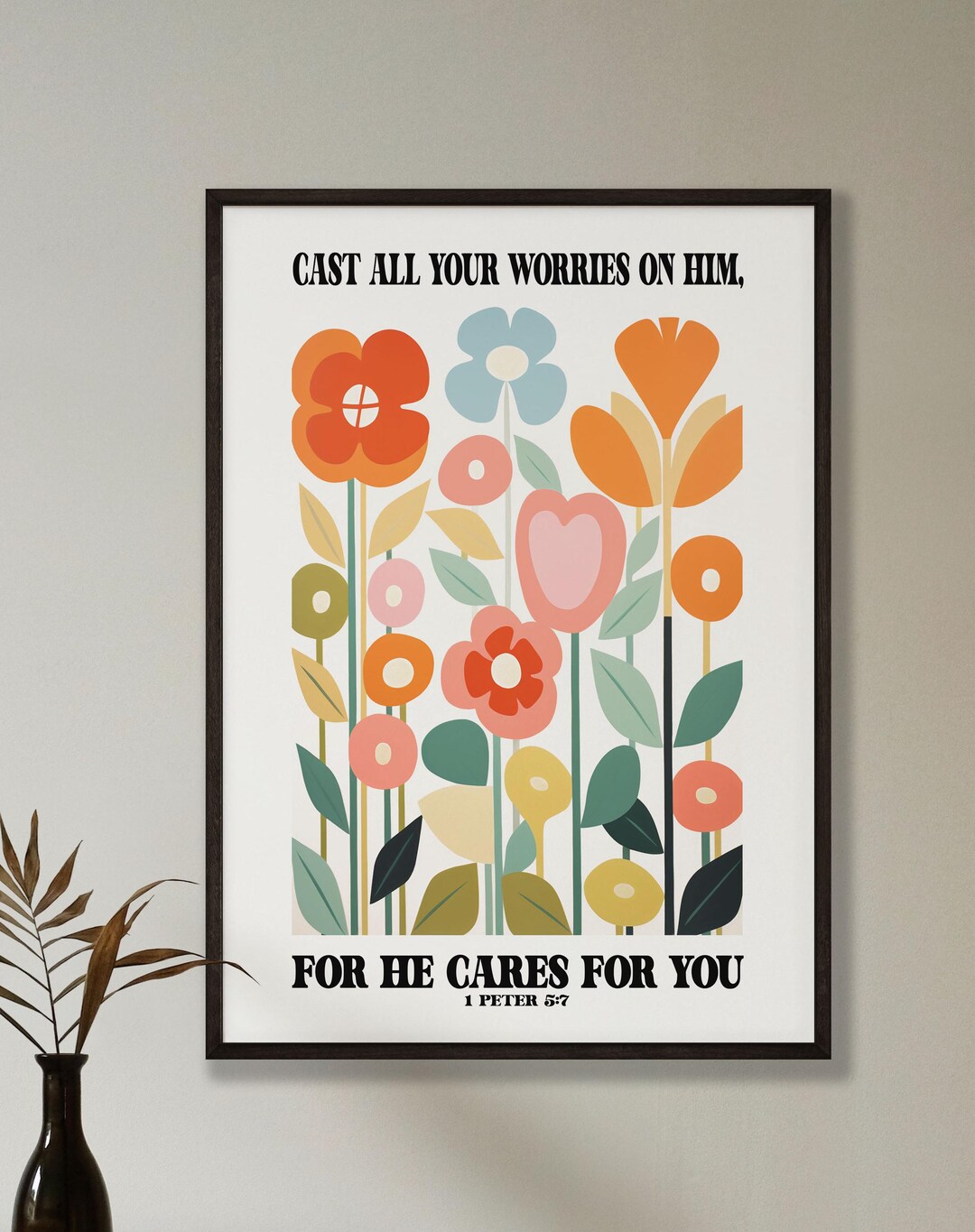Cast All Your Worries on Him Retro Floral Christian Art Print ...