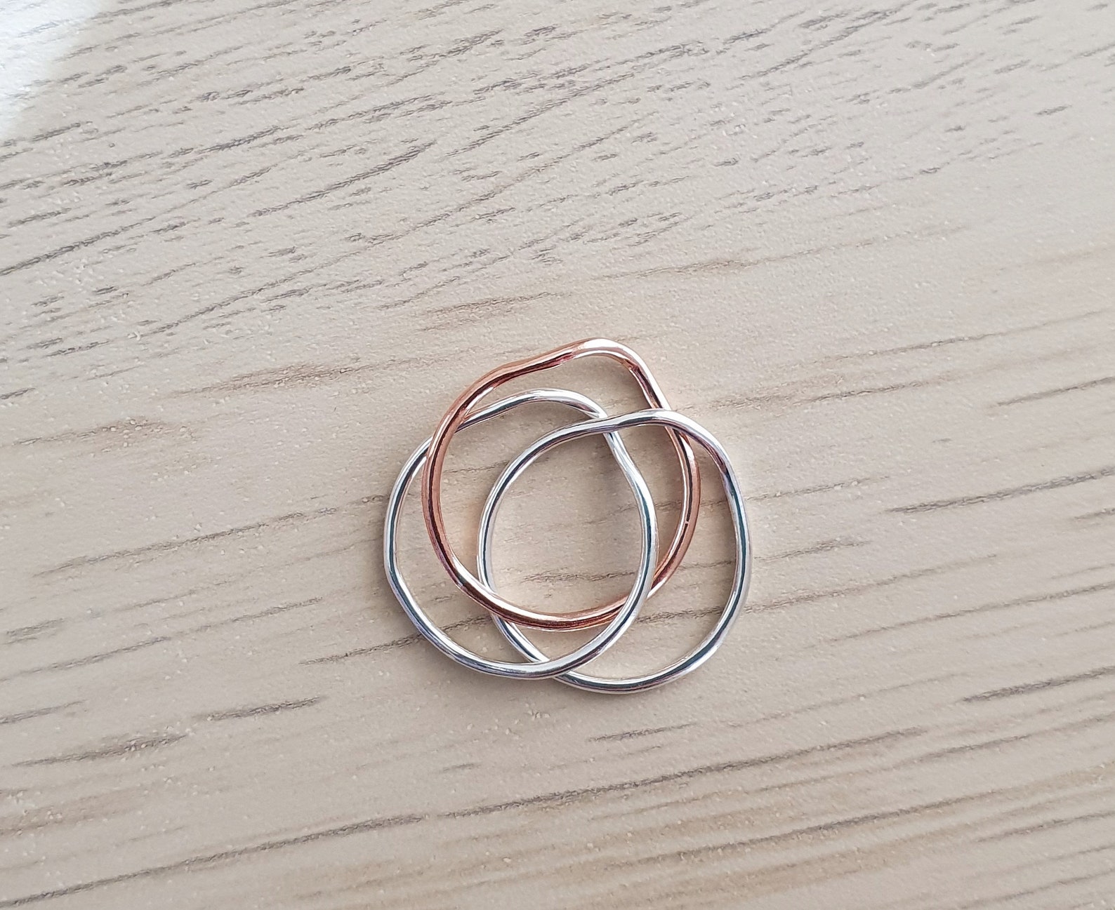 Silver/copper Three Band Puzzle Ring Twisted Ring Interlocking Ring ...