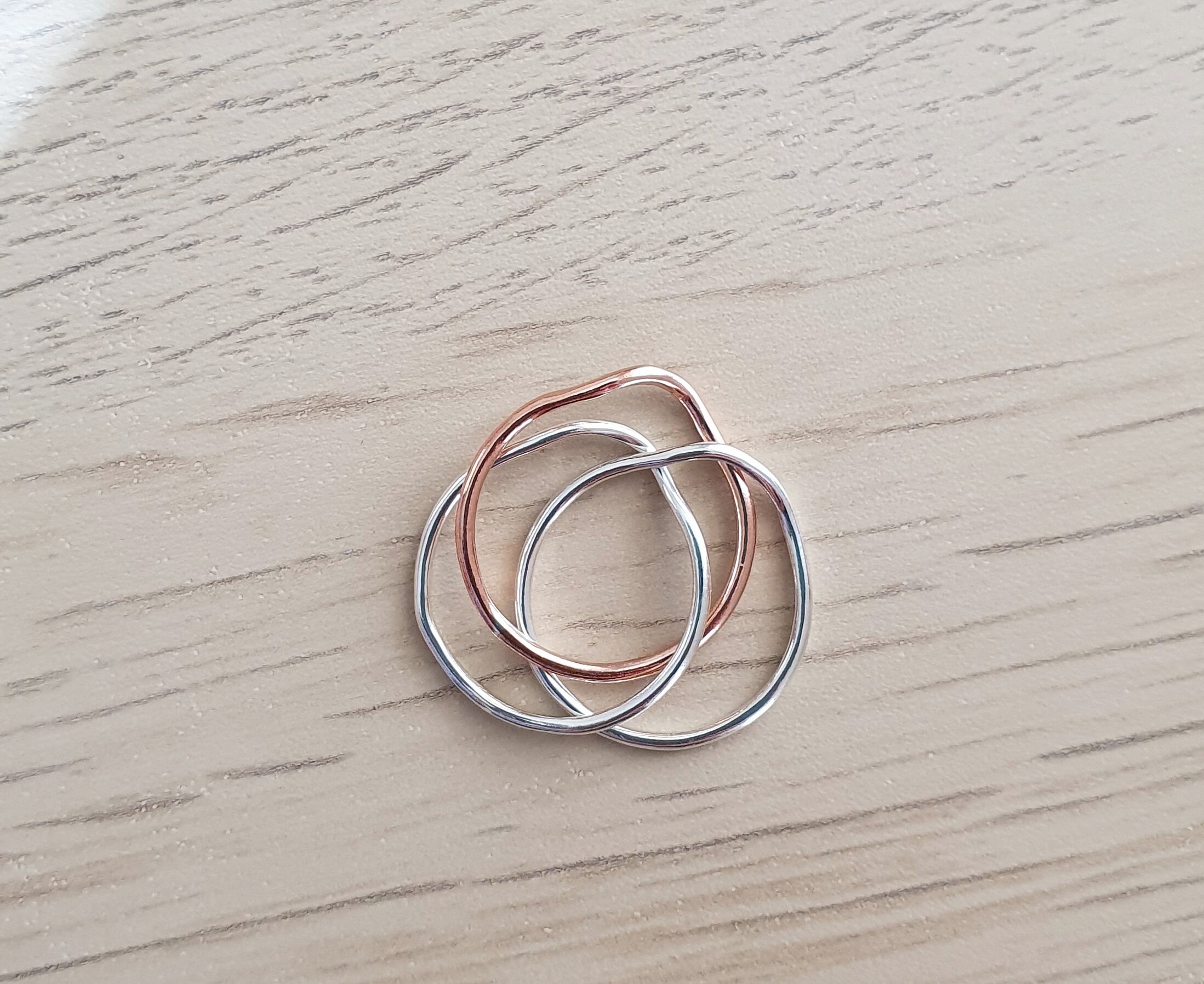 Silver/copper Three Band Puzzle Ring | Twisted Ring| Interlocking Ring ...