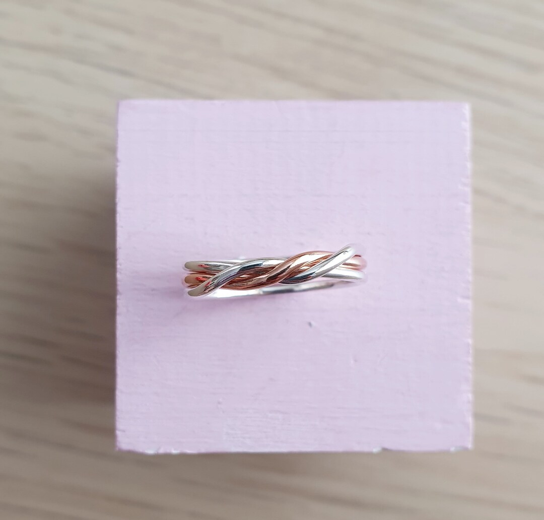 Silver/copper Three Band Puzzle Ring | Twisted Ring| Interlocking Ring ...