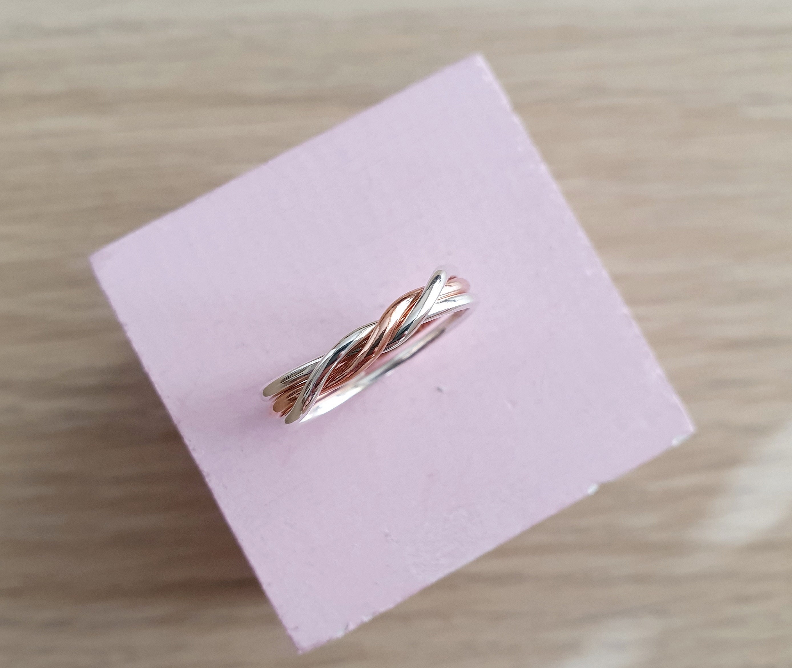 Silver/copper Three Band Puzzle Ring | Twisted Ring| Interlocking Ring ...