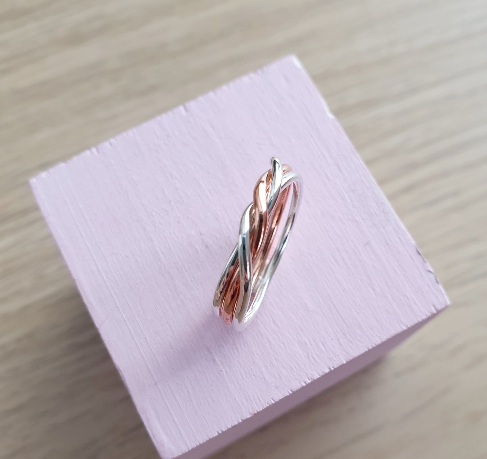 Silver/copper Three Band Puzzle Ring Twisted Ring Interlocking Ring ...