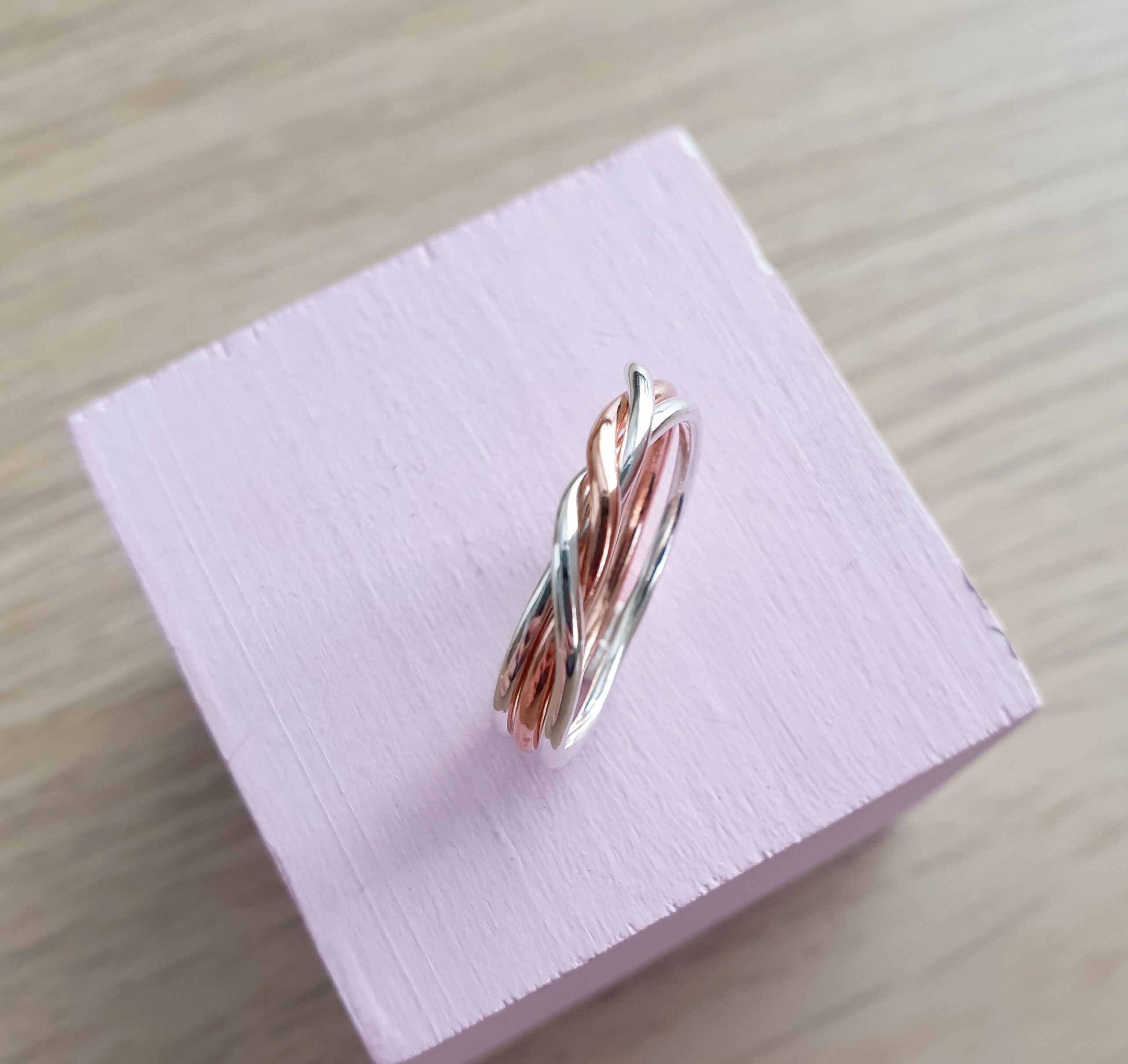 Silver/copper Three Band Puzzle Ring | Twisted Ring| Interlocking Ring ...