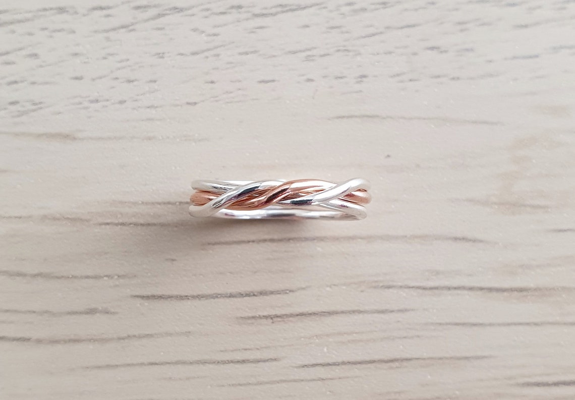 Silver/copper Three Band Puzzle Ring Twisted Ring Interlocking Ring ...