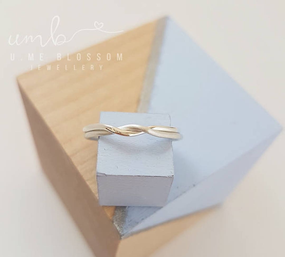 Puzzle Ring 2 Band Silver Matte Finish Twisted Ring Interlocking Ring ...