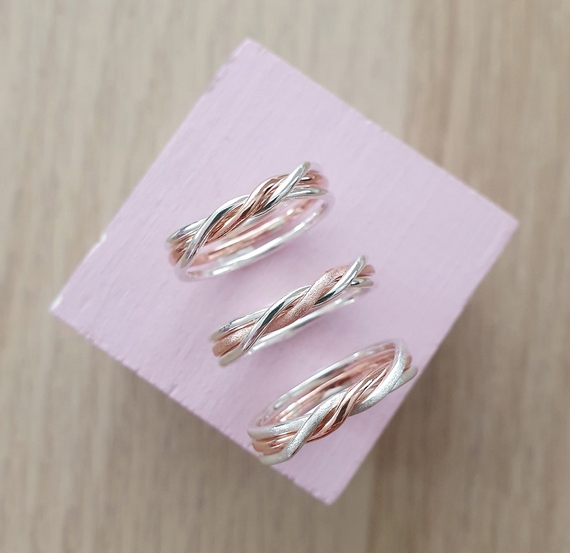 Silver/copper Three Band Puzzle Ring Twisted Ring Interlocking Ring ...