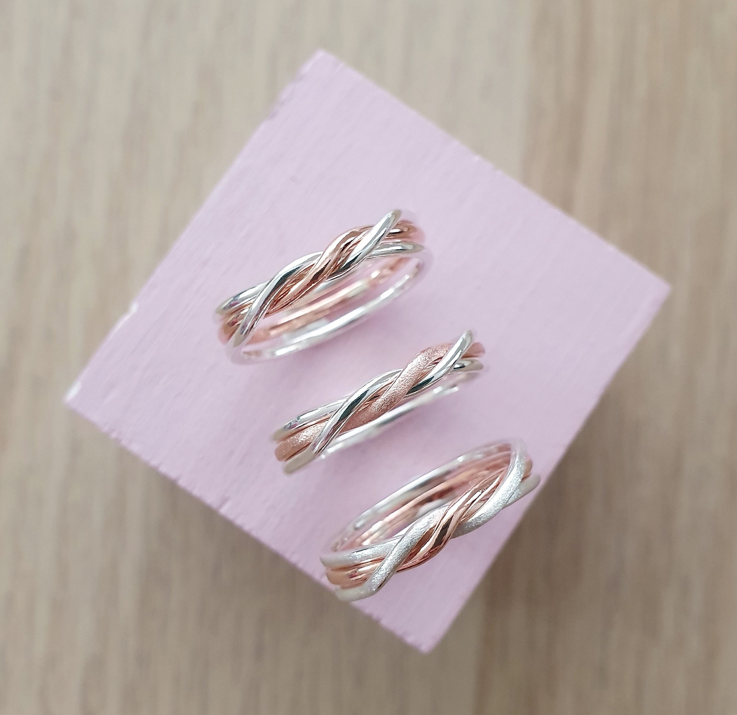 Silver/copper Three Band Puzzle Ring | Twisted Ring| Interlocking Ring ...