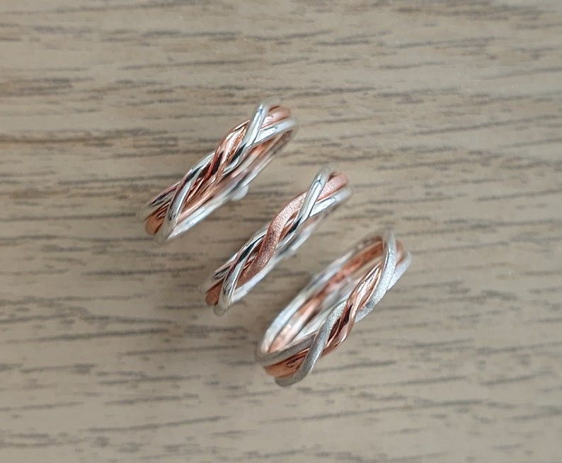 Silver/copper Three Band Puzzle Ring | Twisted Ring| Interlocking Ring ...