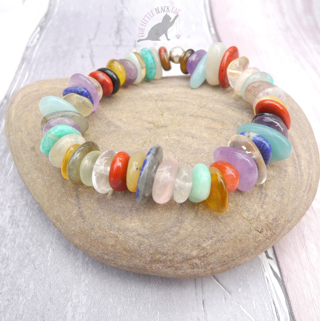 Rainbow Gemstone Bracelet, Rainbow Bracelet, Stretch Bracelet, Rainbow ...