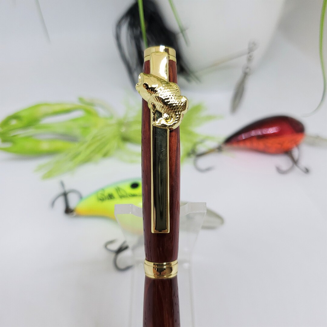 Fisherman's Pen, Hand Turned, Gold Bass Clip, Gold Trim, Paduak ...
