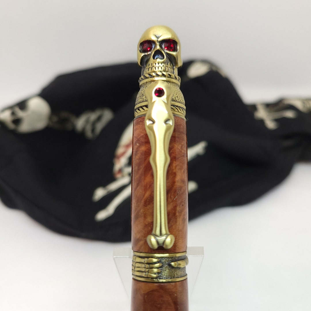 Skull Pen, Gothic Style, Antique Brass With Red Jewel Inserts, Red ...