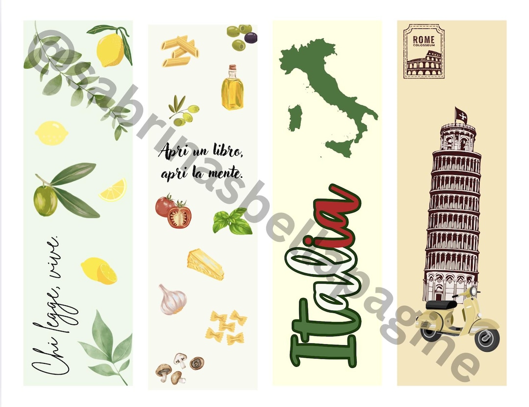 Italian Printable Bookmarks (4) | Digital Bookmarks Italia Quotes ...