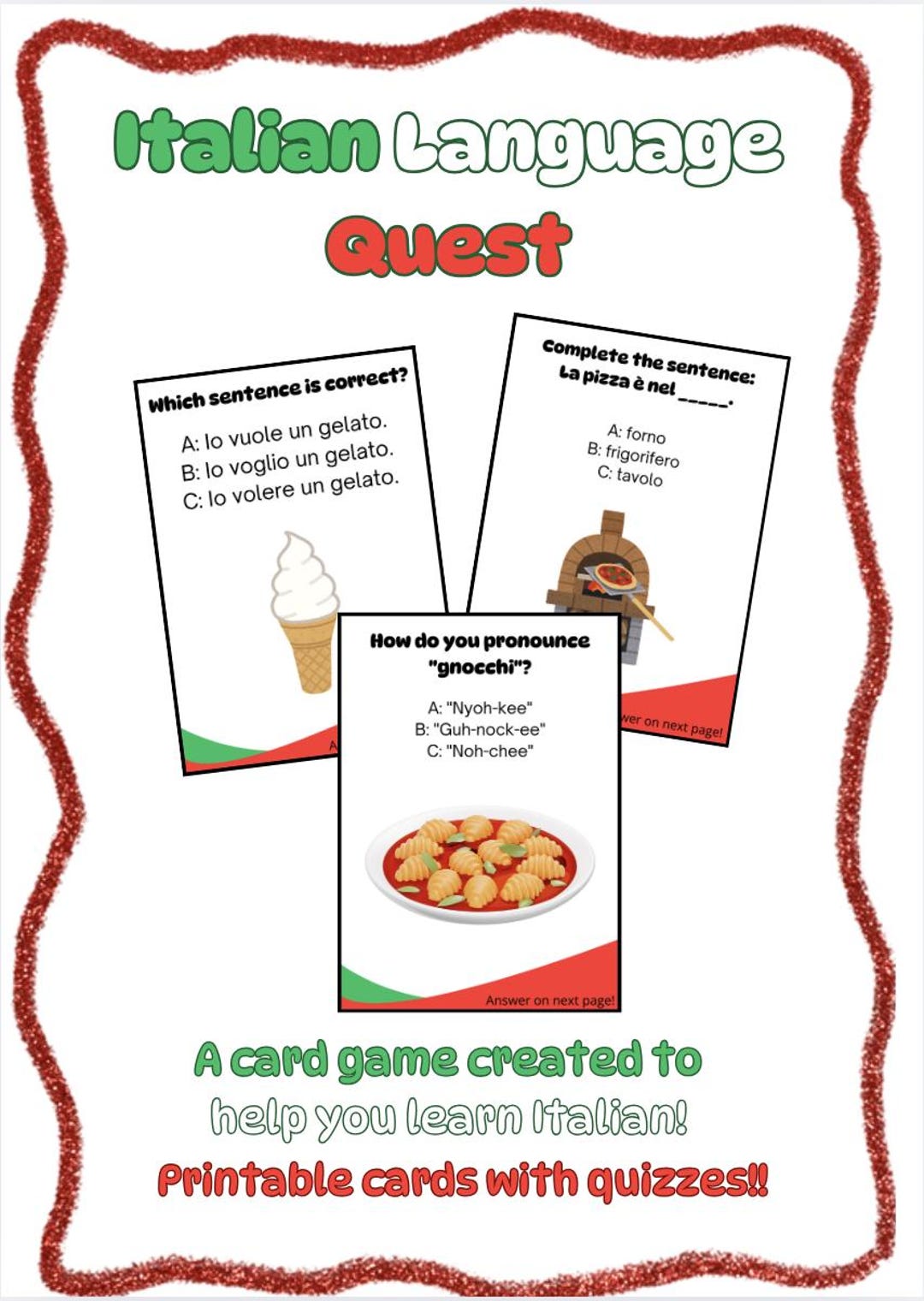Italian Language Learning | Card Game | Flashcards | Quizzes ...