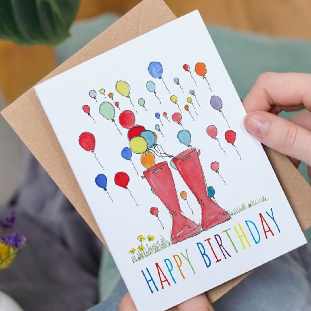 Happy Birthday Welly Boot Birthday Card - Etsy UK