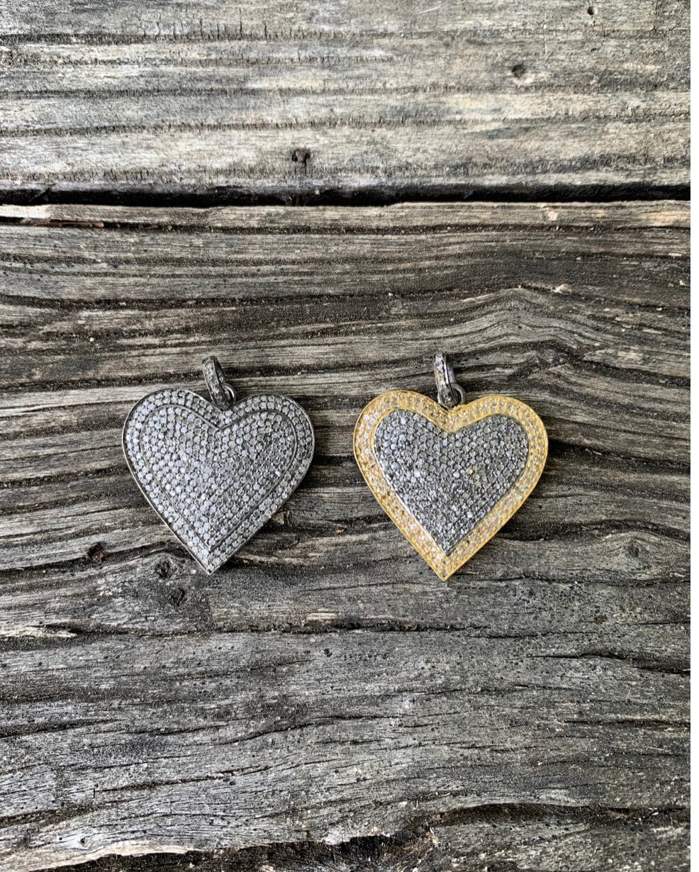 Pave Diamond Heart Pendants Diamond Heart Pendant Fine | Etsy