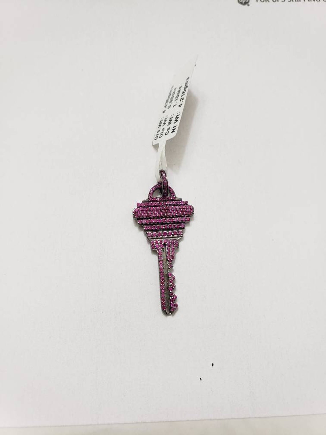 Diamond Ruby Pendant, Ruby Key Pendant, Key Pendant, Silver Key Pendant ...
