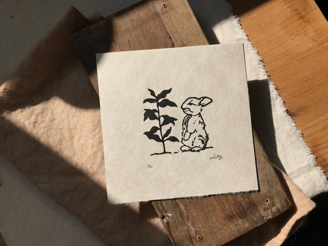 Garden Bunny Print, Linocut Print, Artwork, Wall Art, Rabbit - Etsy