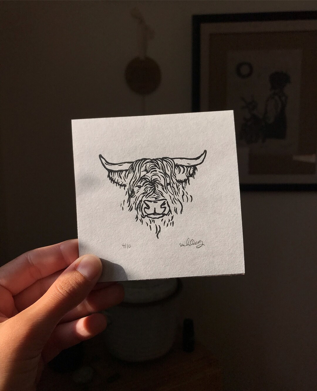 Highland Cow Lino Print, Animal Print, Artwork, Wall Art, Cute Cow - Etsy
